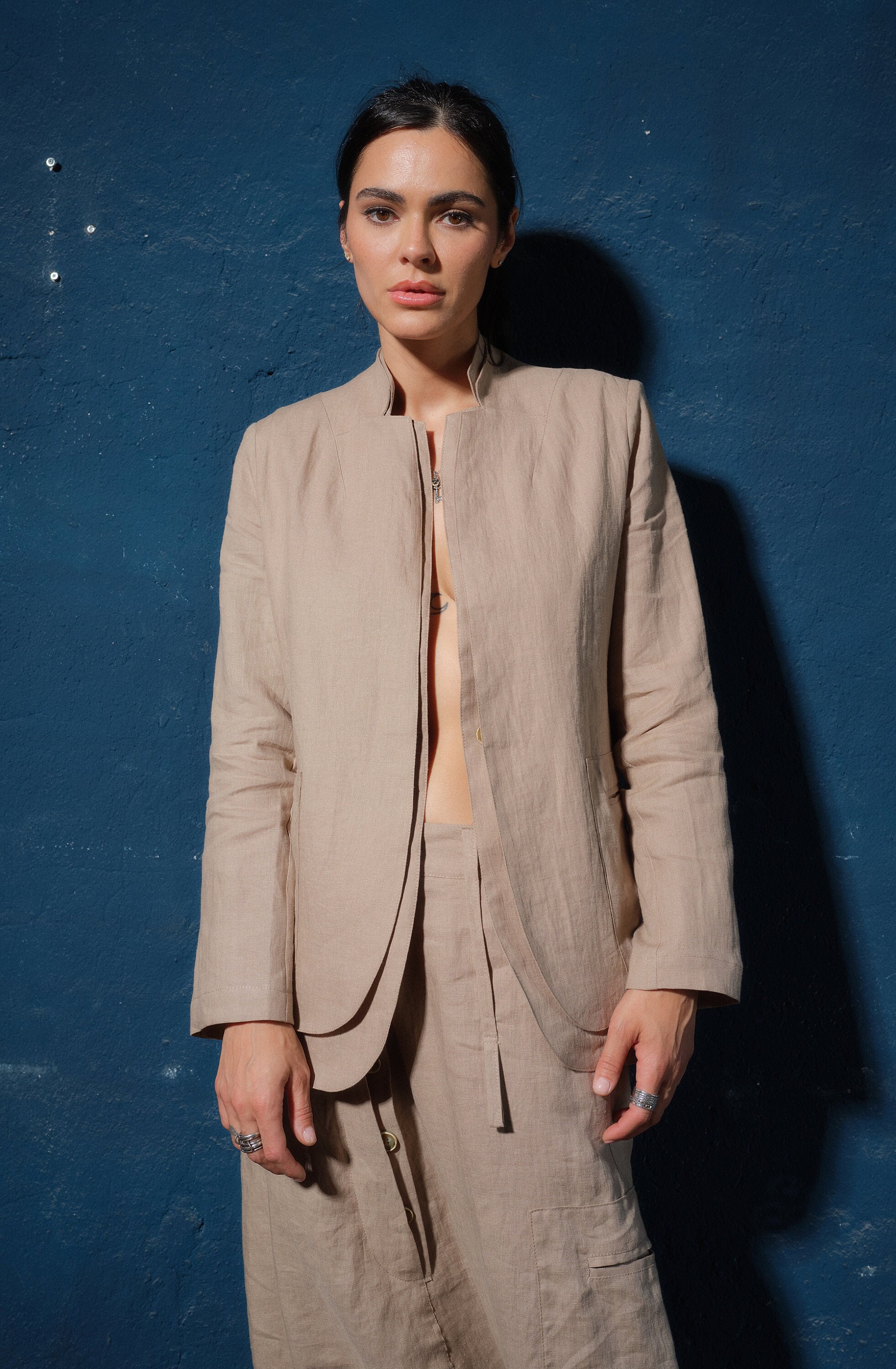 Avant Garde Linen Blazer With Double Lapels, Beige Linen Suit Jacket ...