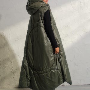 Asymmetrical Quilted Long Vest Womens, Oversized Khaki Green Autumn ...