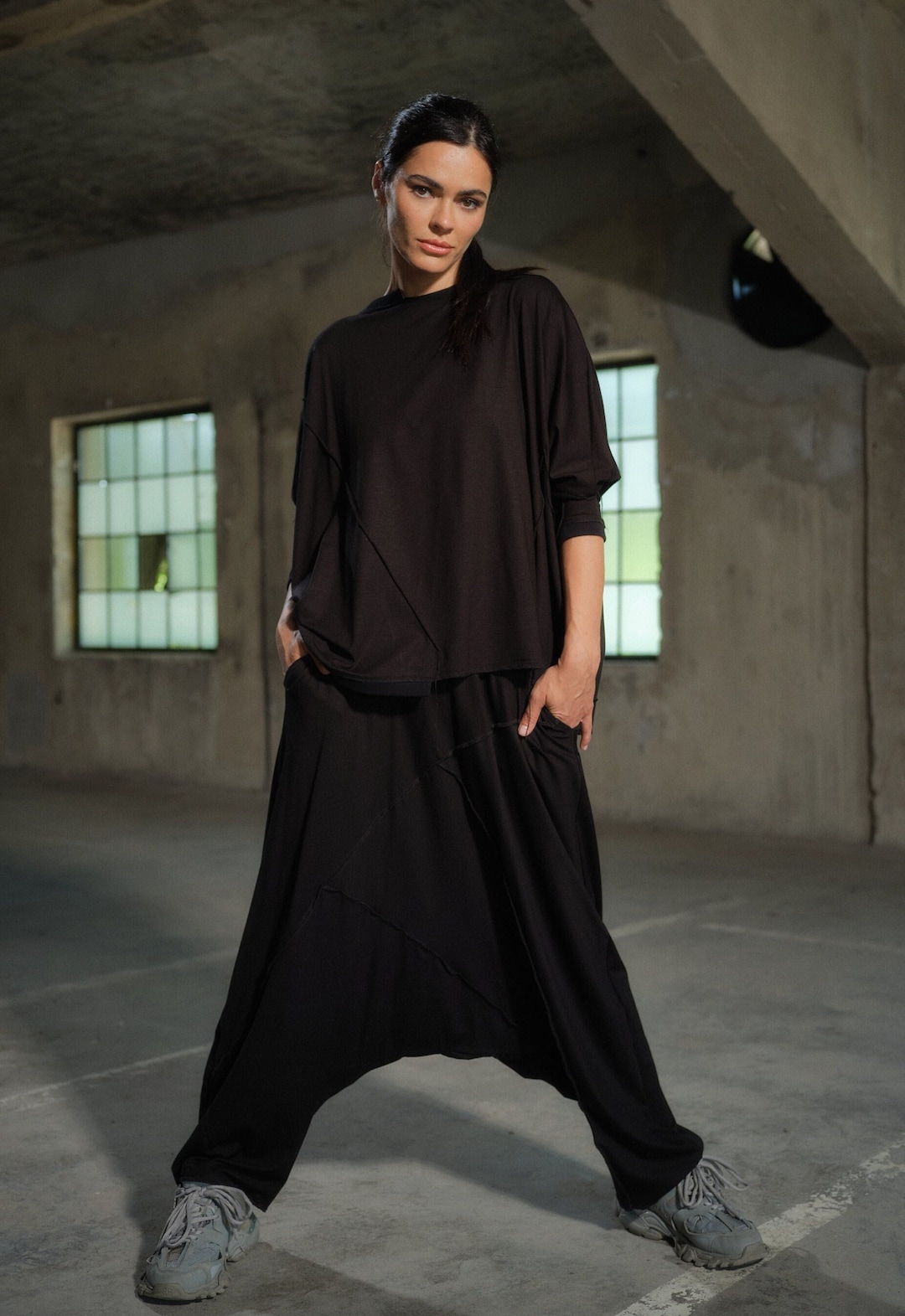 Avant Garde Set of Two - Black Drop Crotch Pants and Asymmetrical ...