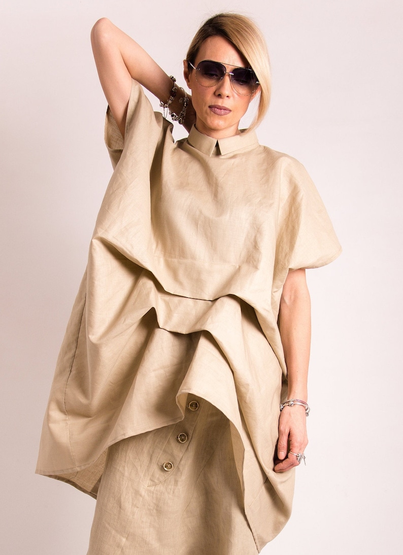 Brick Red Linen Tunic Womens Linen Top Avant Garde Clothing - Etsy