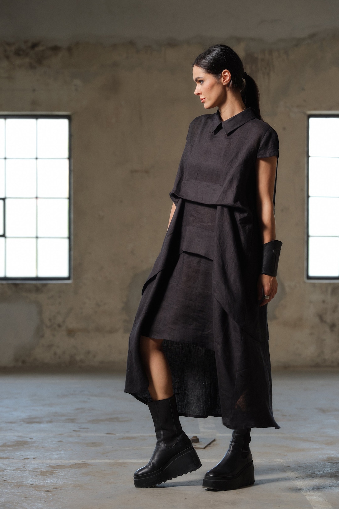 Black Asymmetrical Dress Avant Garde Clothing Women, Plus Size Midi ...