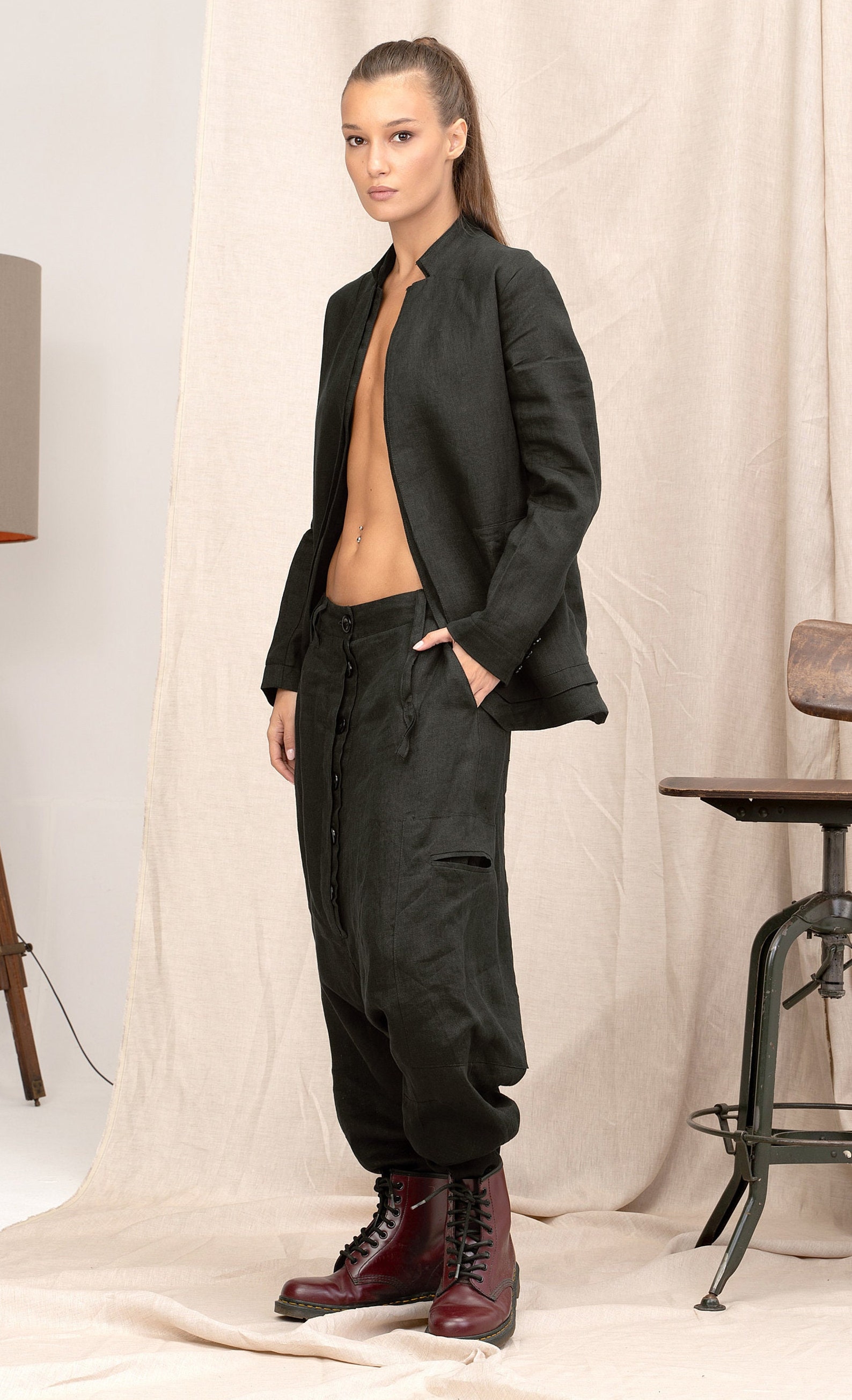 Extravagant Linen Blazer With Double Lapels Linen Suit Jacket - Etsy