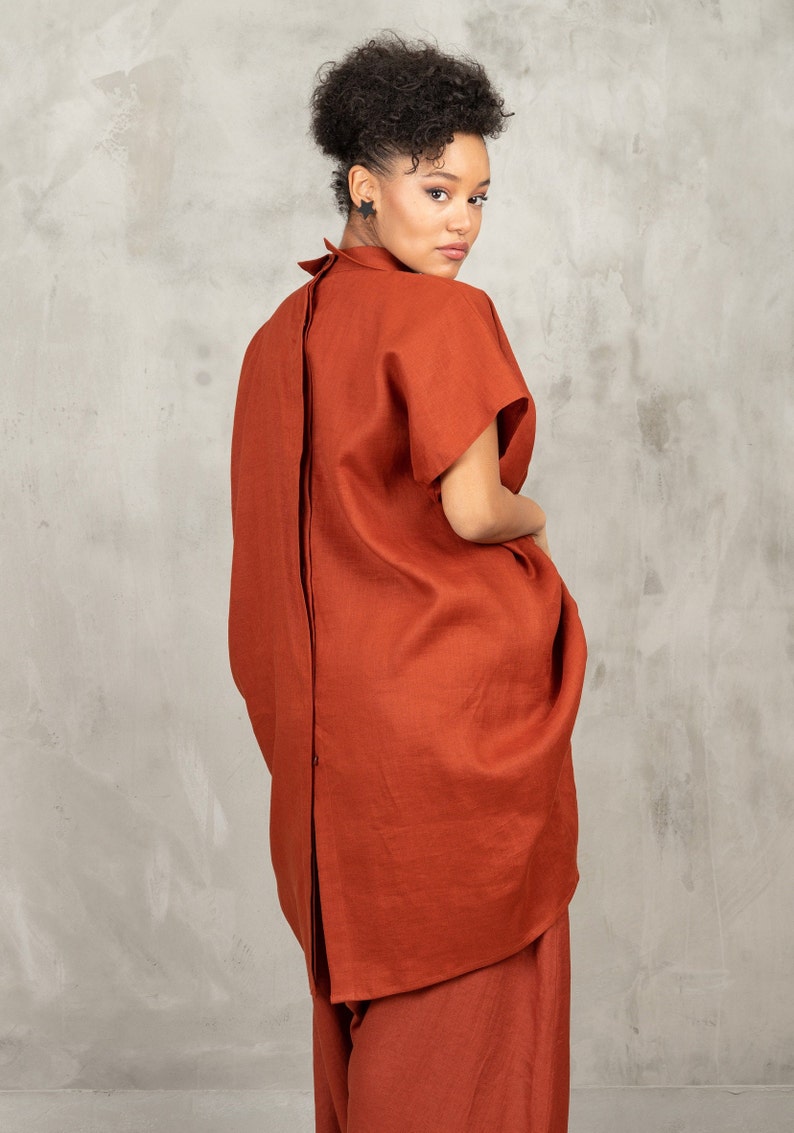 Brick Red Linen Tunic Womens Linen Top Avant Garde Clothing - Etsy