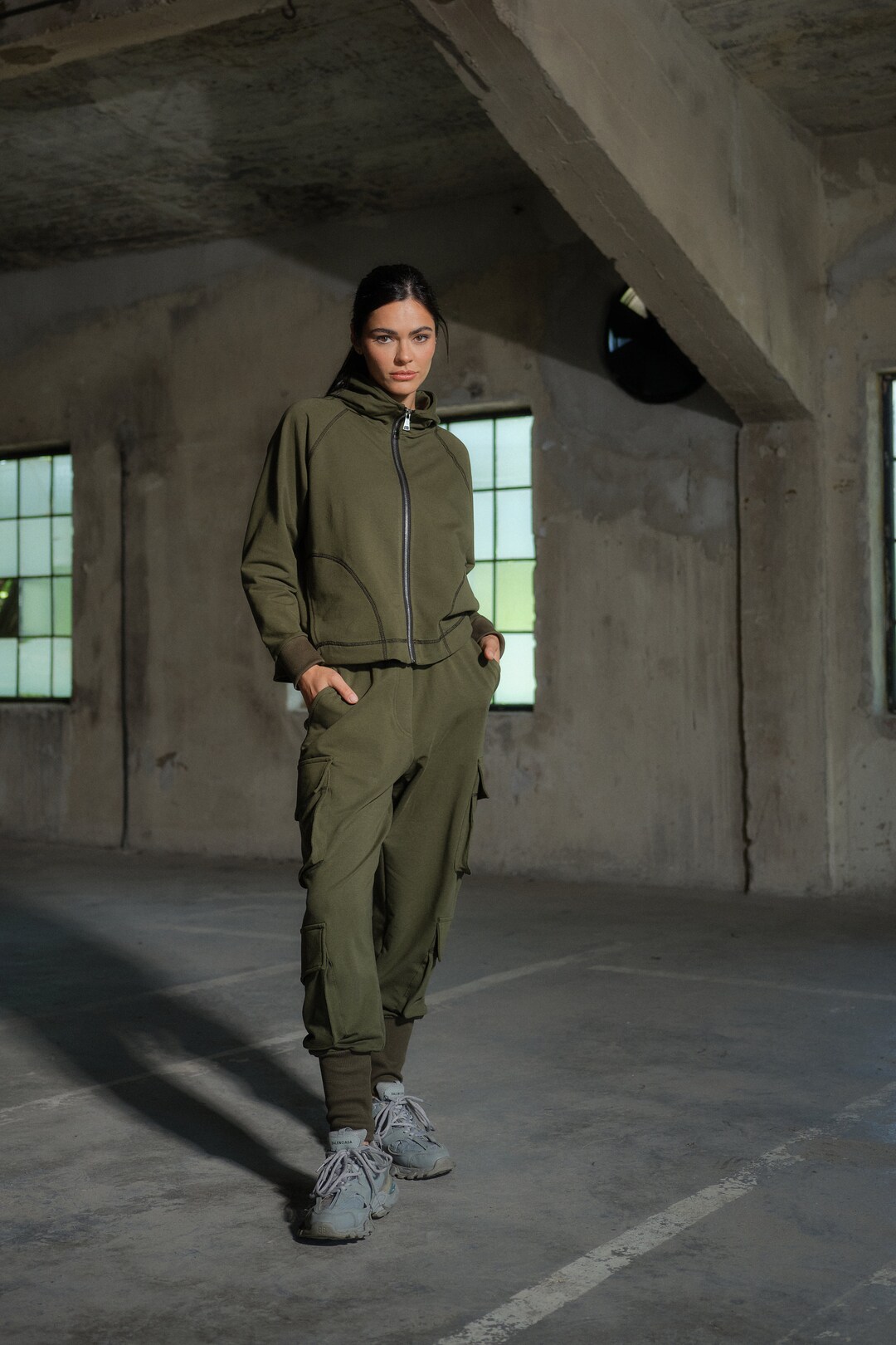 Activewear Two Piece Set in Khaki Green, Cotton Tracksuit Womens. Women ...