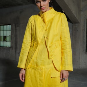 Avant Garde Linen Blazer, Yellow Linen Jacket Womens, Organic Linen ...