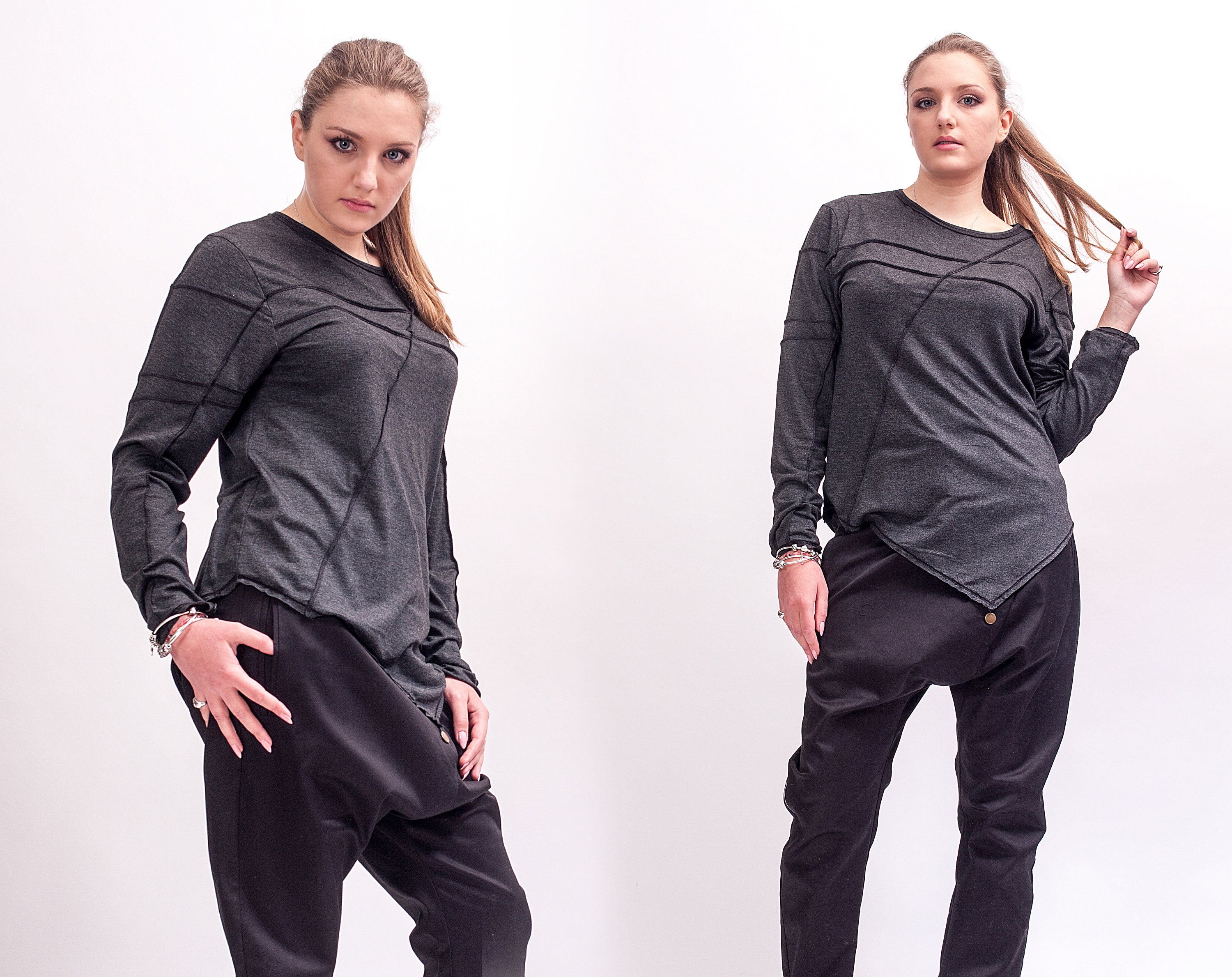 Dark Gray Top Avant Garde Clothing Long Sleeve Blouse Women - Etsy