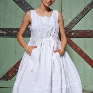 White Linen Midi Dress: Sleeveless Boho Kaftan, Plus Size Clothing - Etsy