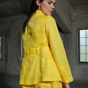 Avant Garde Linen Blazer, Yellow Linen Jacket Womens, Organic Linen ...