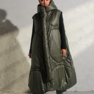 Asymmetrical Quilted Long Vest Womens, Oversized Khaki Green Autumn ...