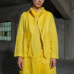 Avant Garde Linen Blazer, Yellow Linen Jacket Womens, Organic Linen ...