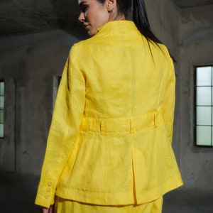 Avant Garde Linen Blazer, Yellow Linen Jacket Womens, Organic Linen ...