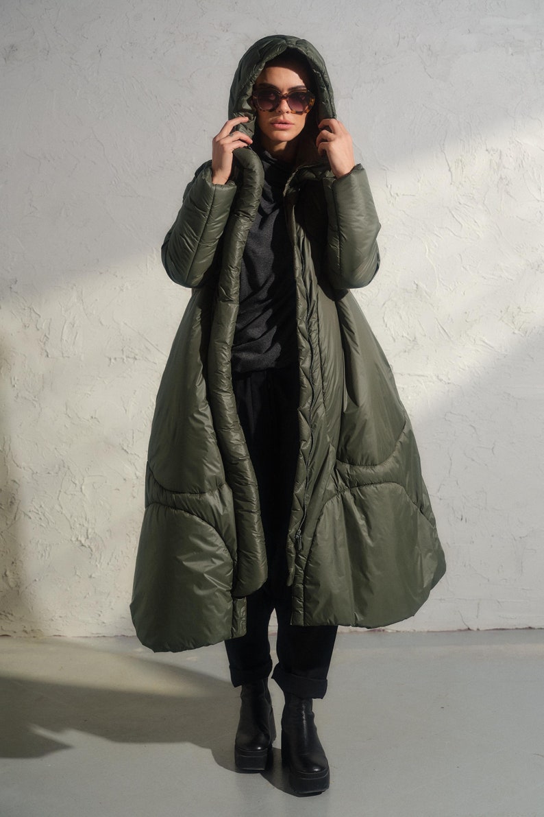 Avant Garde Quilted Transitional Women's Coat in Khaki, Oversized Long ...