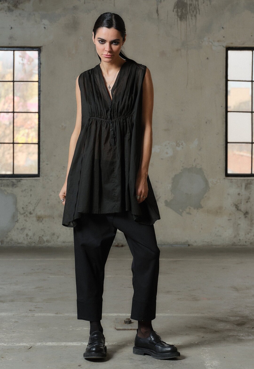 Black Cotton Womens Tunic, Organic Top Women's, Plus Sizes Available, Casual Sleeveless Blouse ...