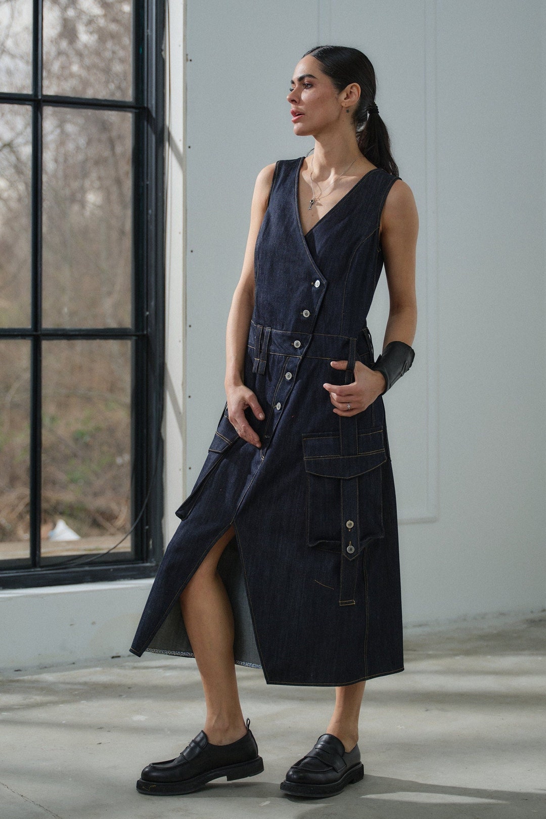 Asymmetrical Denim Cargo Dress, Handmade Utility Clothing - Etsy