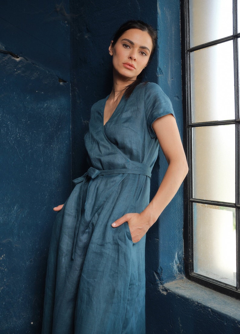 Wide Leg Linen Jumpsuit: Wrap Palazzo Overalls With Belt - Etsy Australia