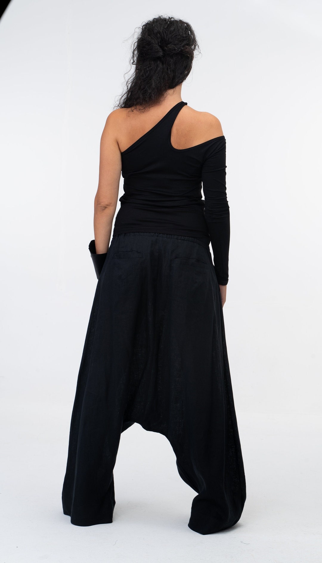 Black Linen Harem Pants Women Drop Crotch Linen Pants Plus Etsy