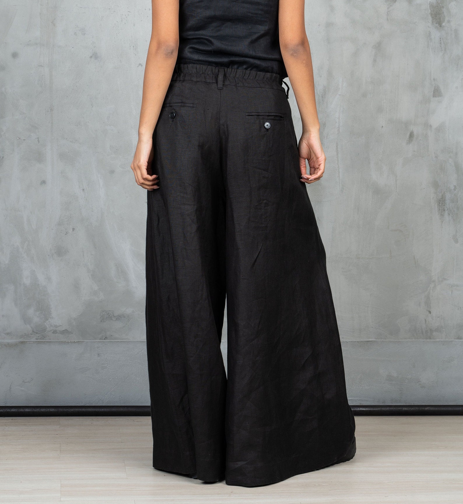 Linen Palazzo Pants Women Linen Clothing Black Wide Leg Linen - Etsy