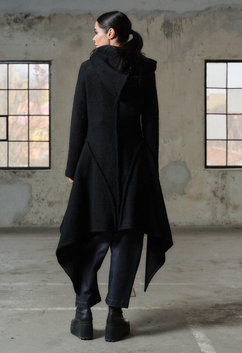 Asymmetrical Boiled Wool Coat, Hooded Avant Garde Jacket - Etsy