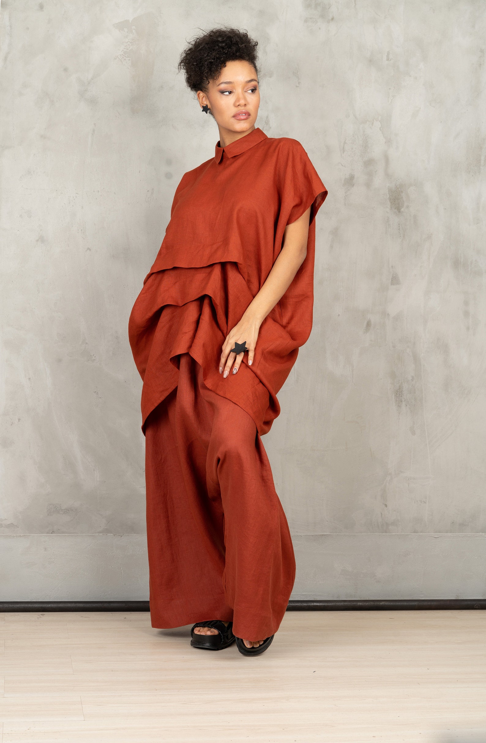 Brick Red Linen Tunic Womens Linen Top Avant Garde Clothing - Etsy