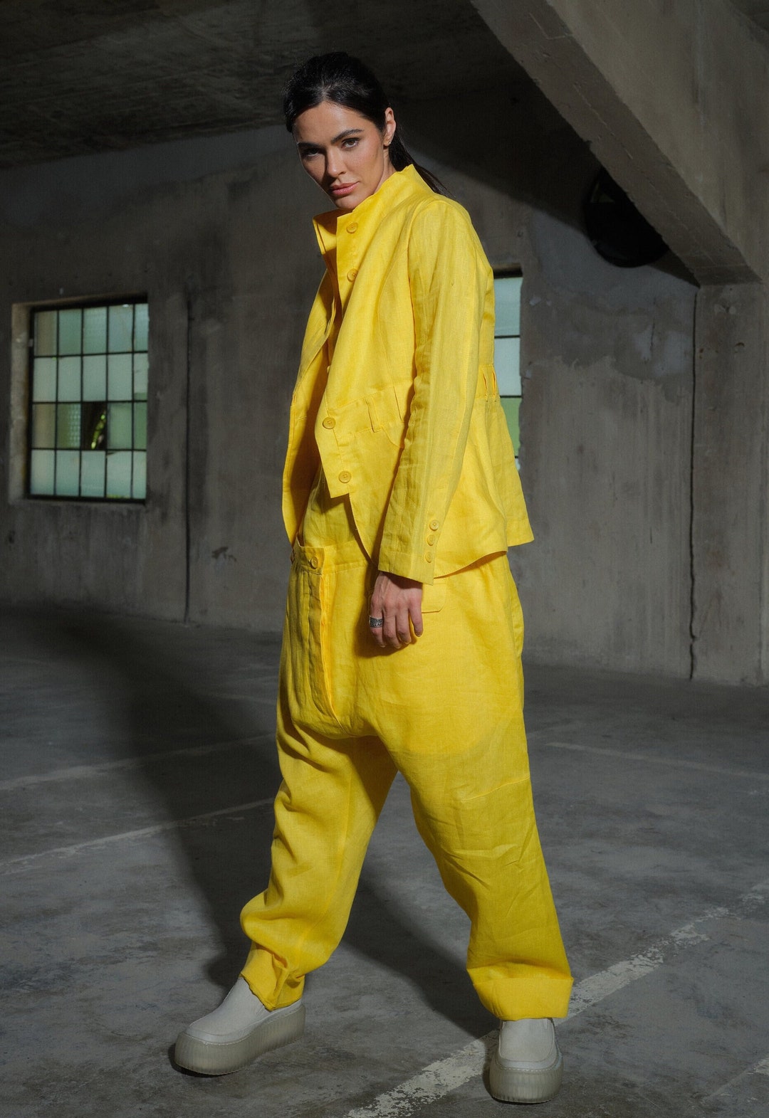 Avant Garde Linen Blazer, Yellow Linen Jacket Womens, Organic Linen ...