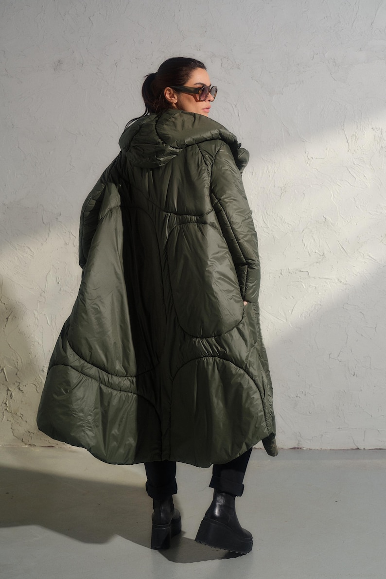Avant Garde Quilted Transitional Women's Coat in Khaki, Oversized Long ...