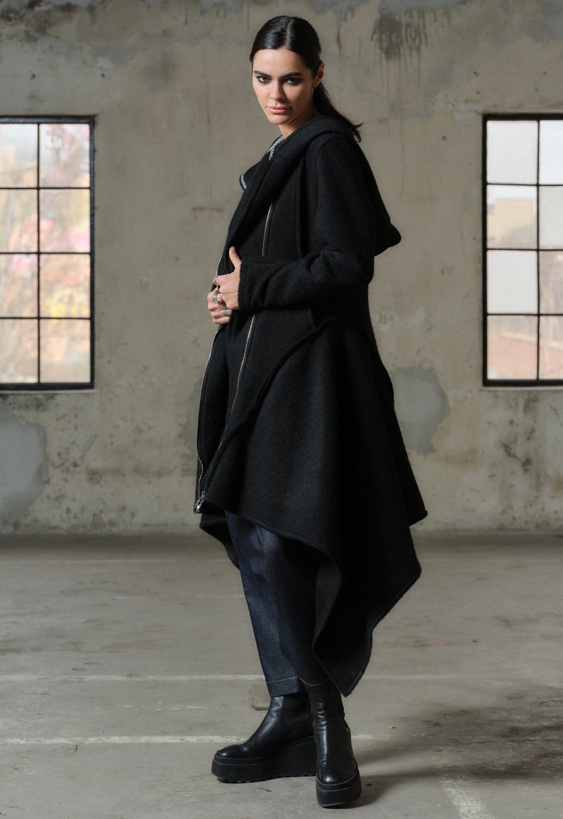 Asymmetrical Boiled Wool Coat, Hooded Avant Garde Jacket - Etsy