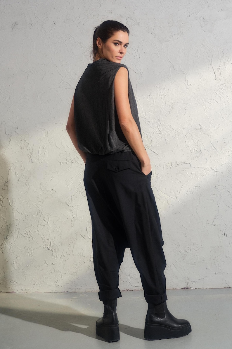 Avant Garde Wool Harem Pants With Asymmetrical Details, Black Drop ...