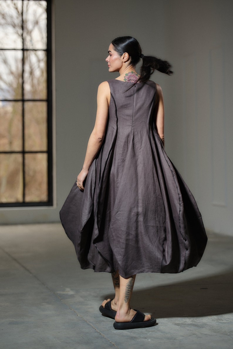 Dark Grey Asymmetrical Linen Dress Avant Garde Clothing Women, Summer ...
