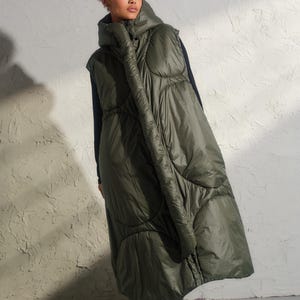 Asymmetrical Quilted Long Vest Womens, Oversized Khaki Green Autumn ...