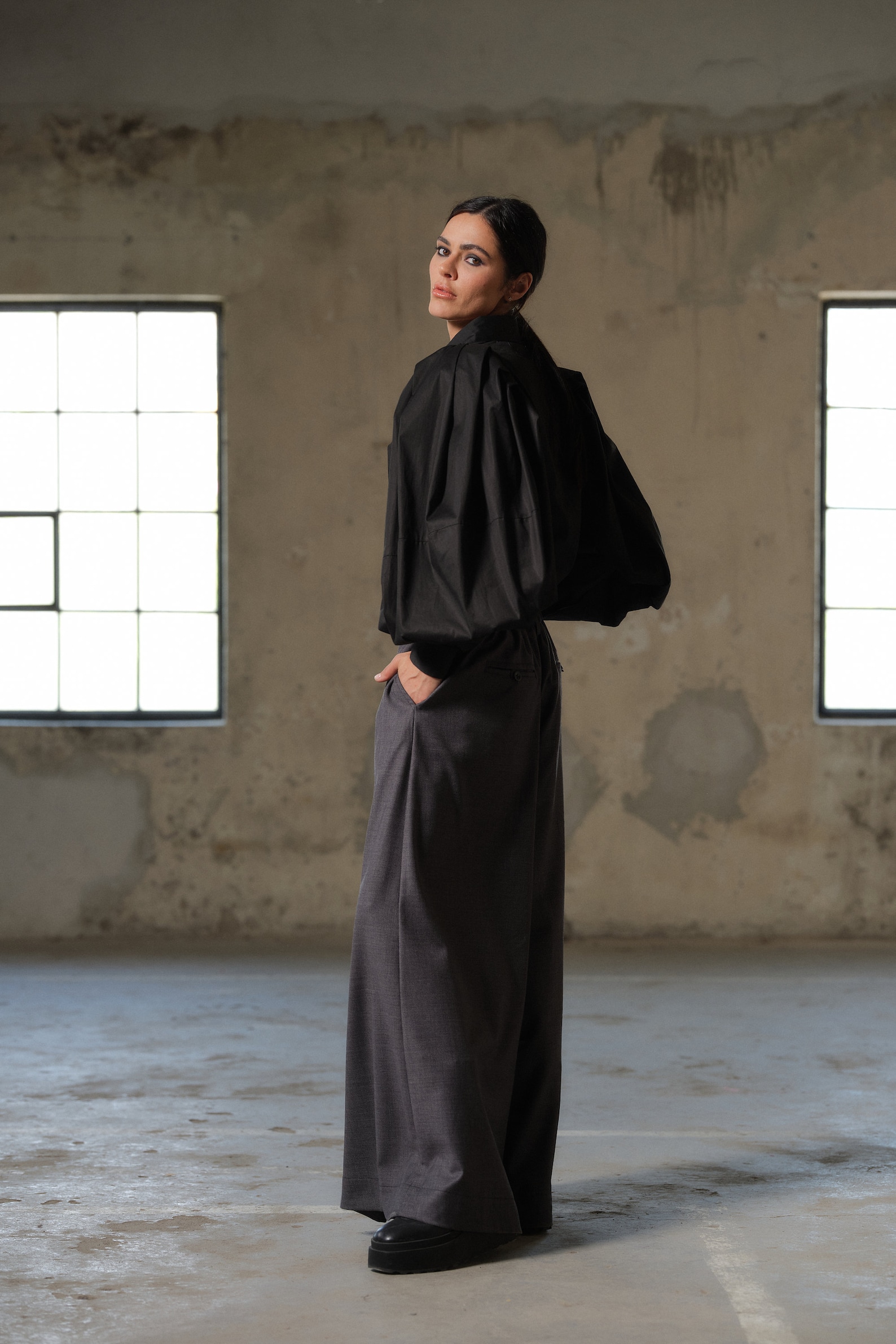 Black Avant Garde Shirt With Puff Sleeves, Extravagant Womens Top ...