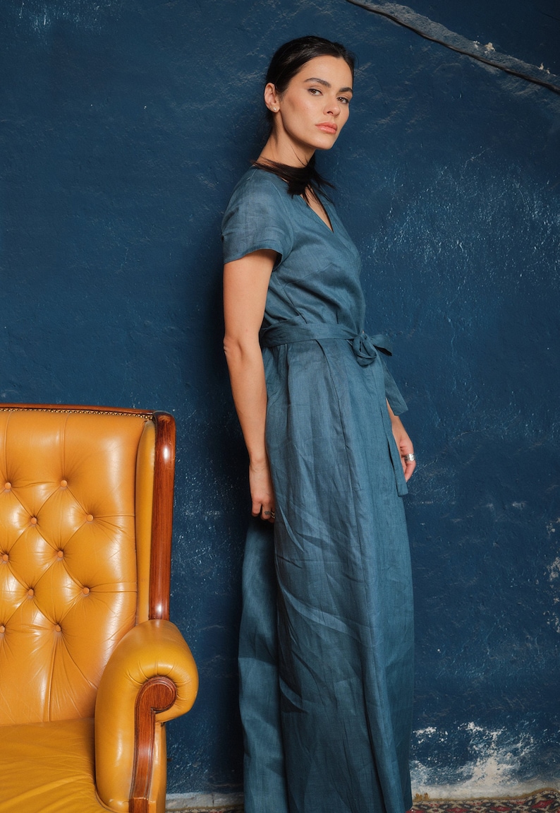 Wide Leg Linen Jumpsuit: Wrap Palazzo Overalls With Belt - Etsy Australia