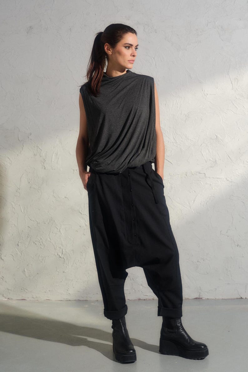 Avant Garde Wool Harem Pants With Asymmetrical Details, Black Drop ...