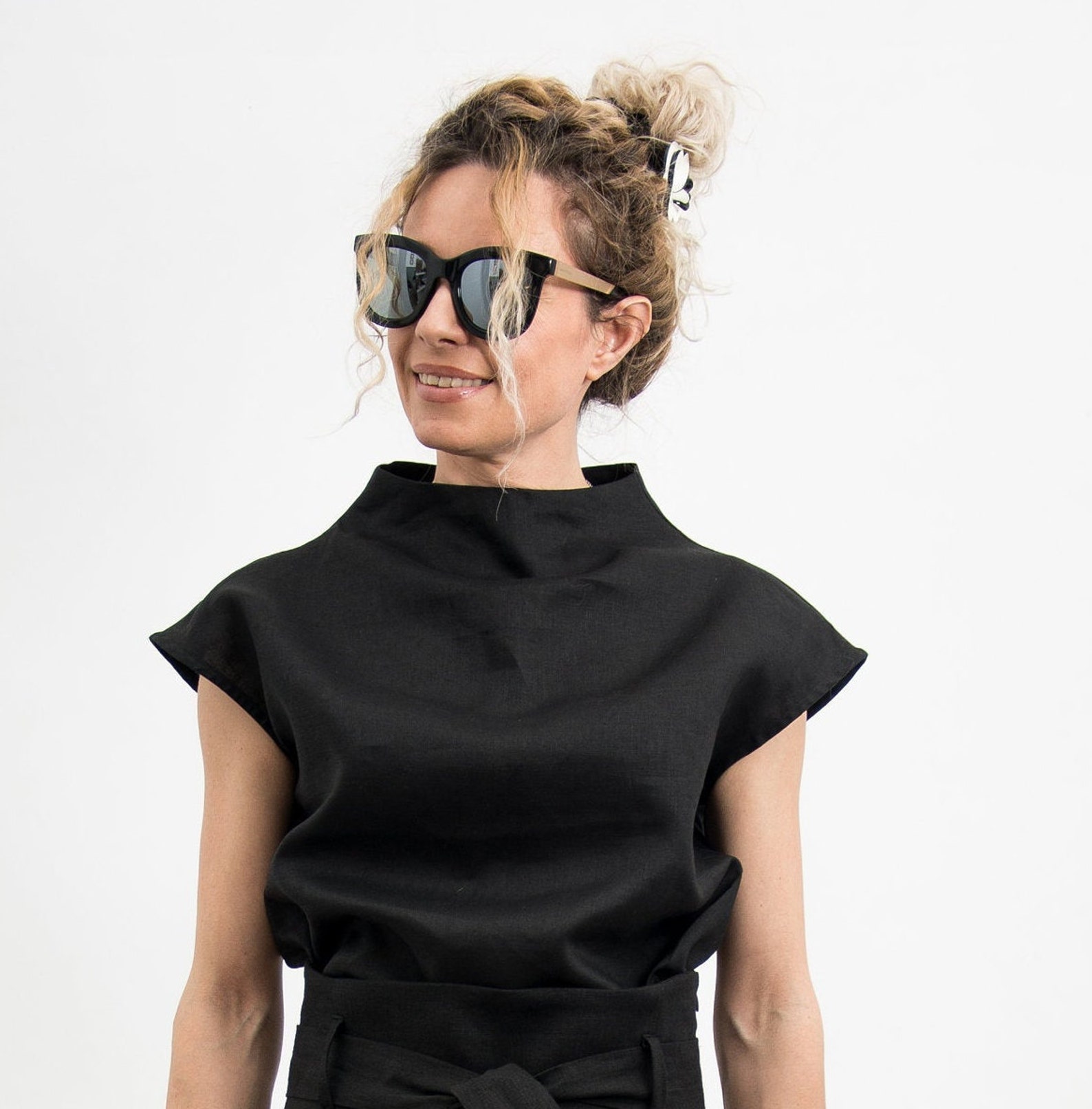 Black Linen Crop Top Avant Garde Clothing, Linen Blouse Women Short ...