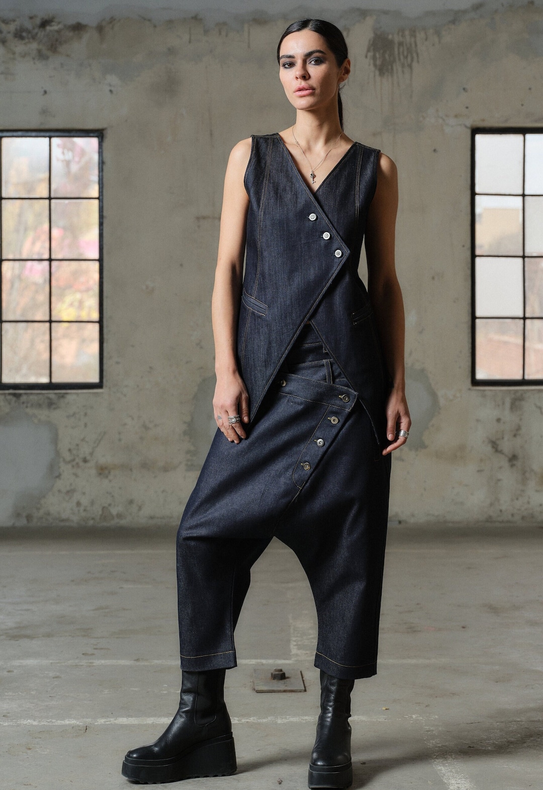Avant Garde Denim Vest Women Clothing, Asymmetrical Blue Denim ...