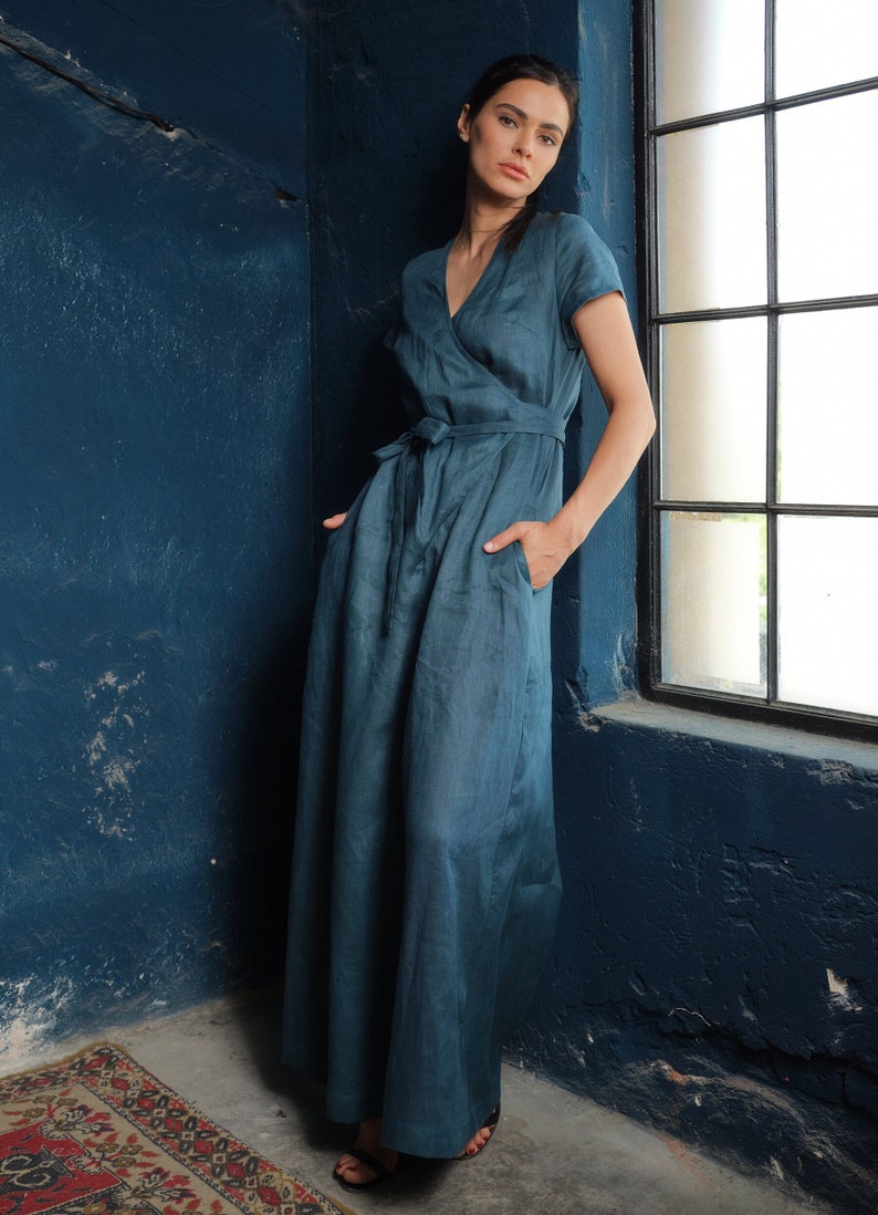 Wide Leg Linen Jumpsuit: Wrap Palazzo Overalls With Belt - Etsy Australia