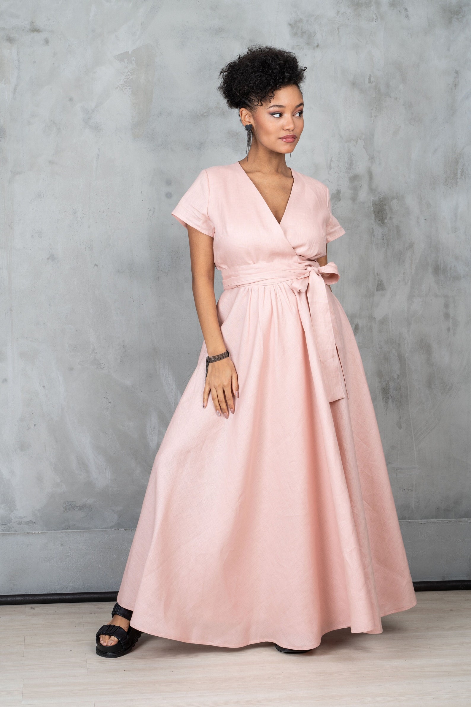 Ash Rose Linen Wrap Dress: Plus Size Boho Maxi Dress - Etsy