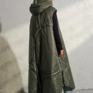 Asymmetrical Quilted Long Vest Womens, Oversized Khaki Green Autumn ...