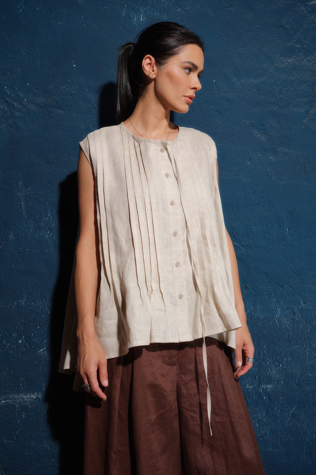 Light Beige Linen Blouse Women Sleeveless Linen Shirt Women ...