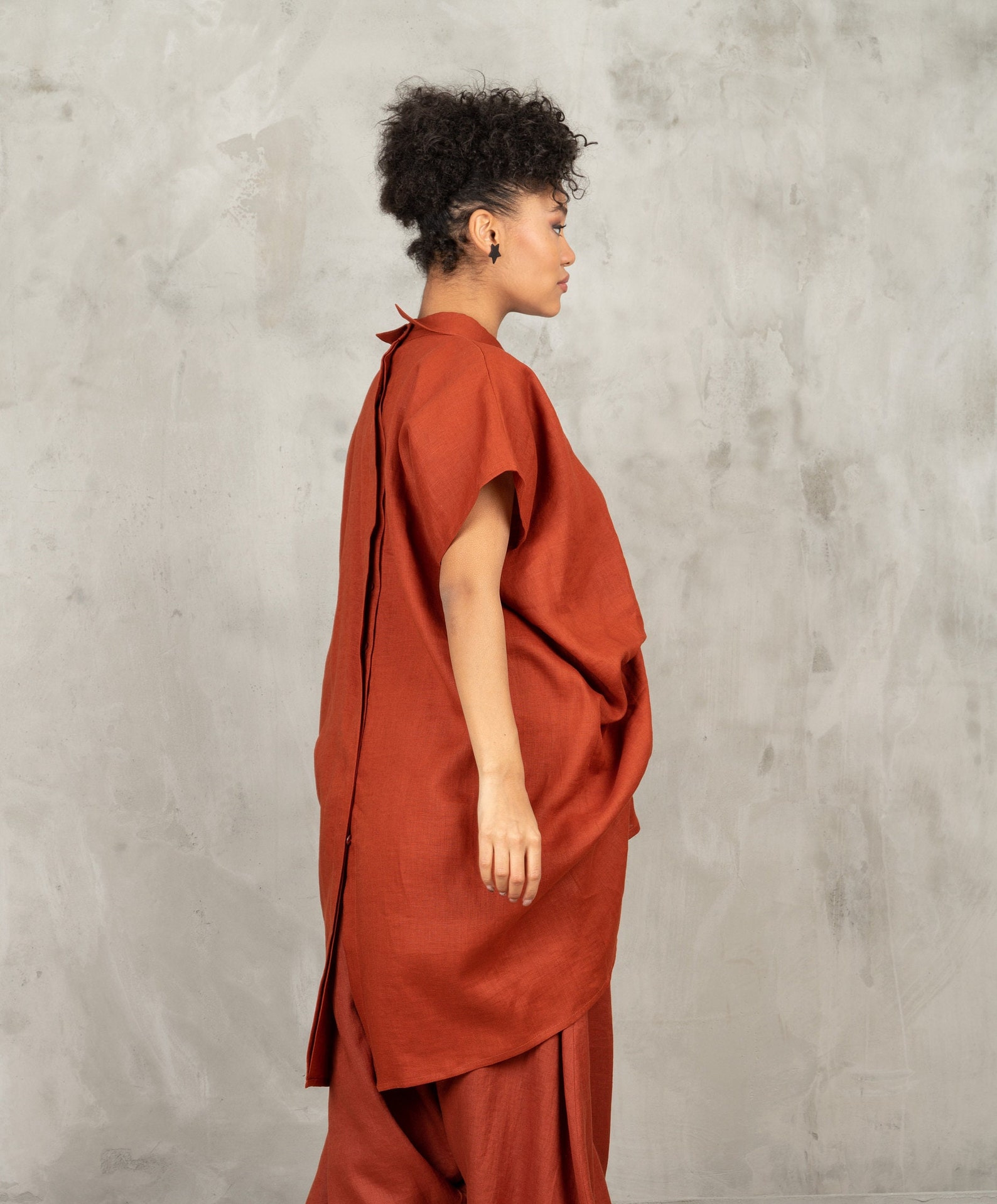 Brick Red Linen Tunic Womens Linen Top Avant Garde Clothing - Etsy