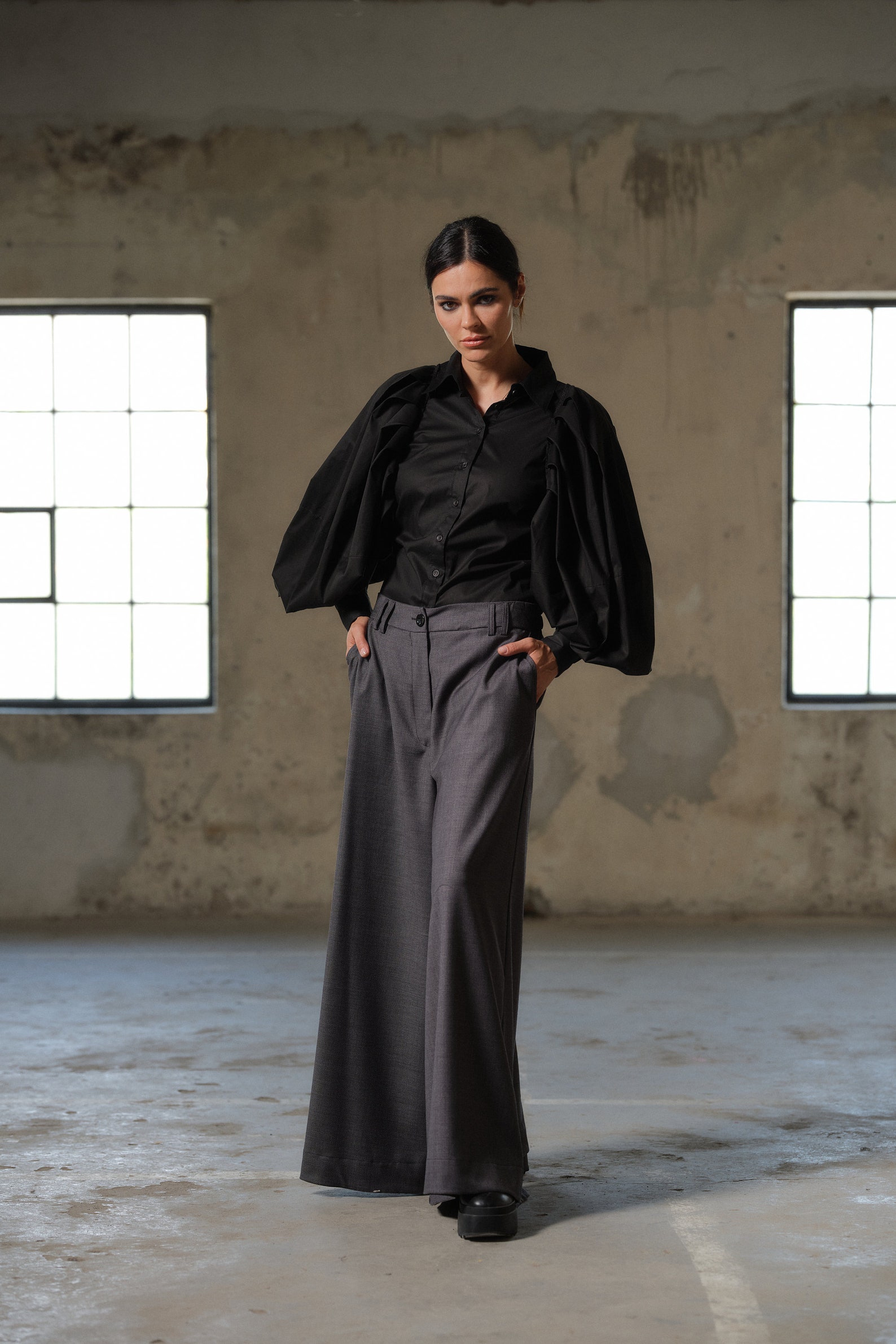Black Avant Garde Shirt With Puff Sleeves, Extravagant Womens Top ...