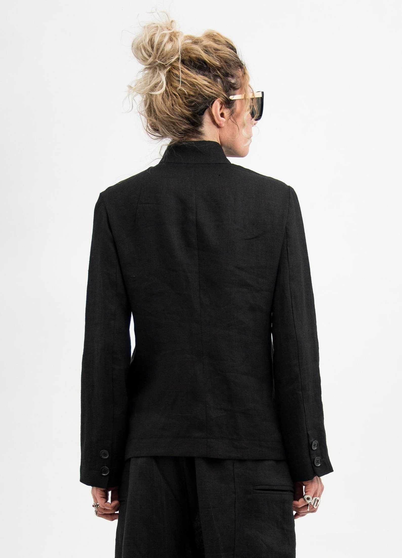 Black Linen Blazer Women's Black Suit Jacket Women Linen | Etsy