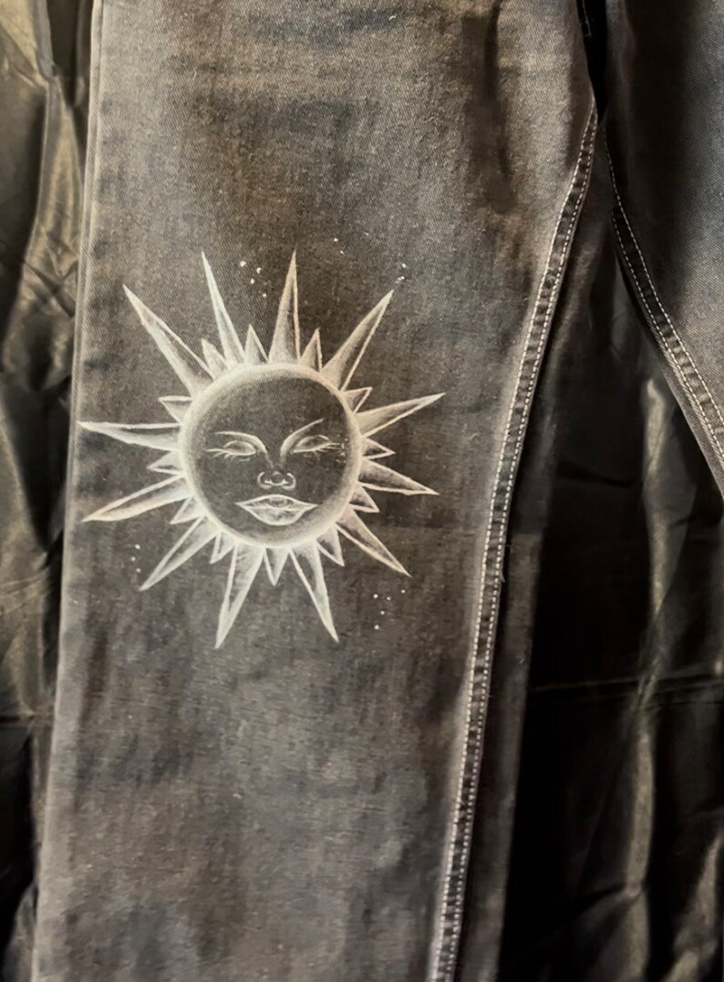 Sun and Moon Knee Hand Painted Jeans - Etsy