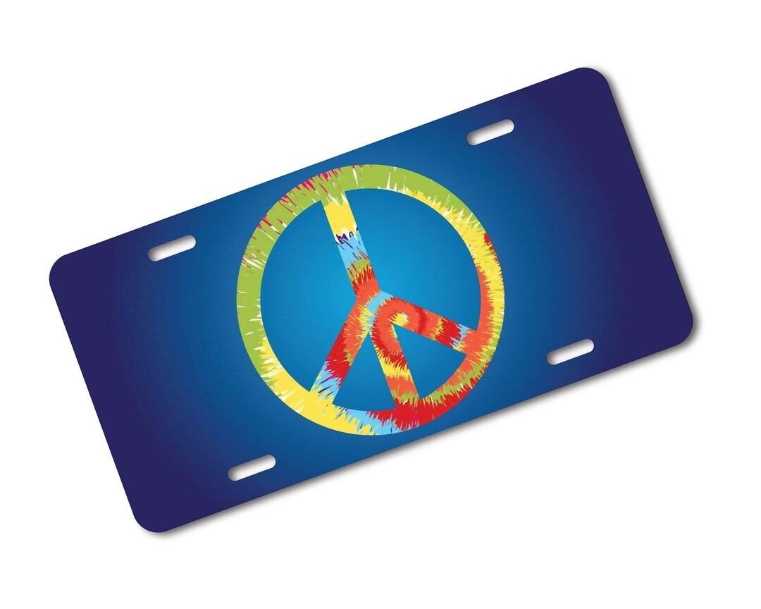Peace Sign Blue Tie Dye Novelty Car License Plate Cover Auto Car Tag ...