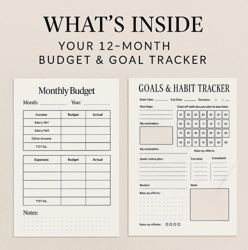 12-month Budget & Goal Tracker | Printable PDF | Simple Monthly Planner ...