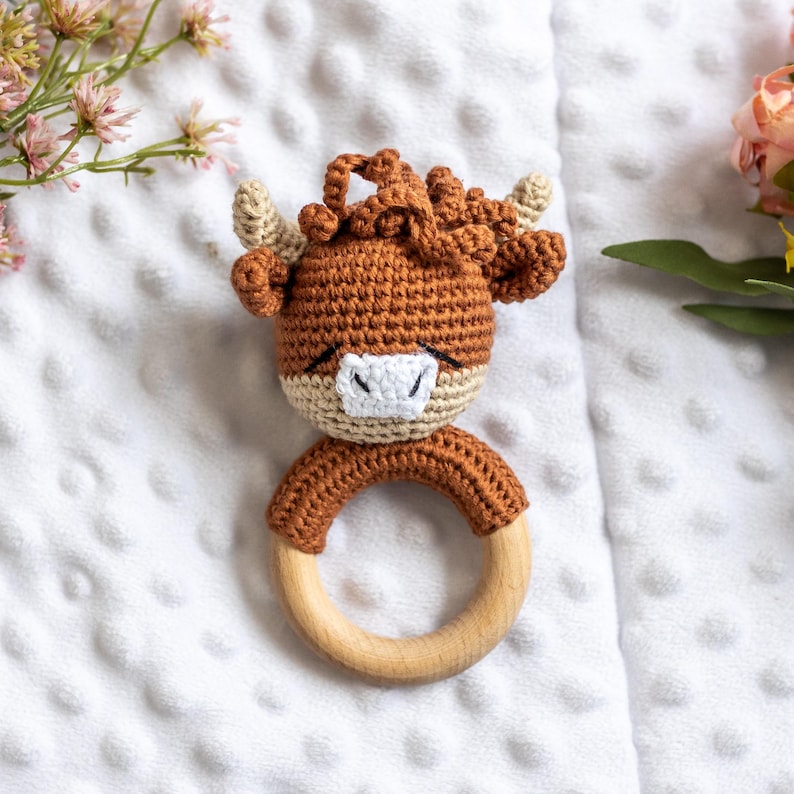 Personalized Cow Baby Rattles | Crochet Highland Cow Rattle | Baby ...