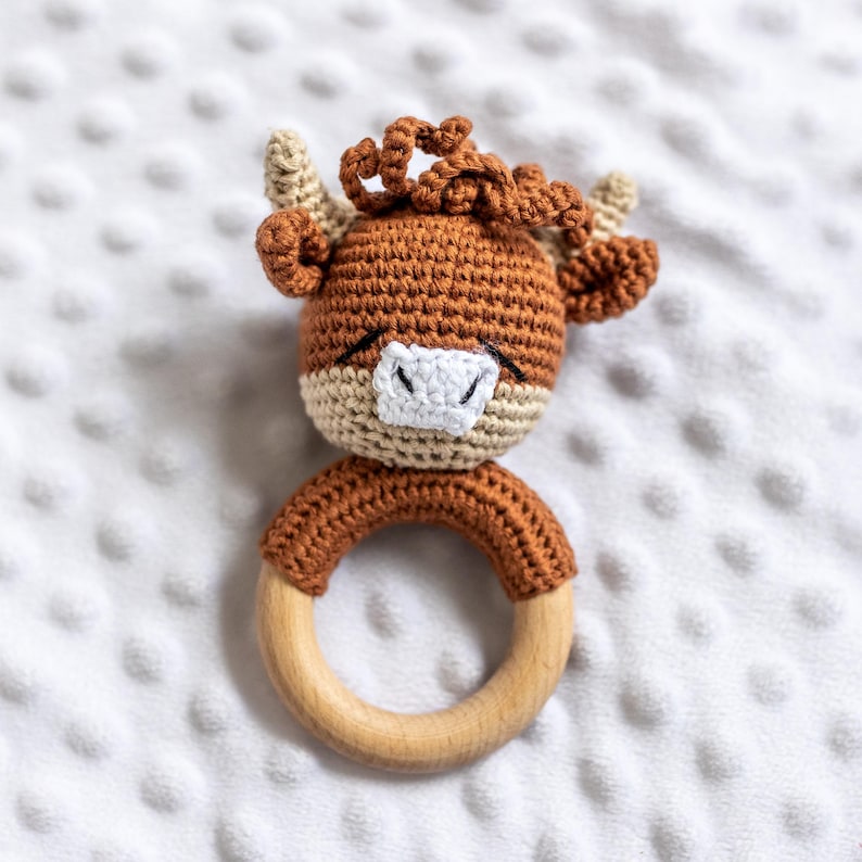 Personalized Cow Baby Rattles | Crochet Highland Cow Rattle | Baby ...