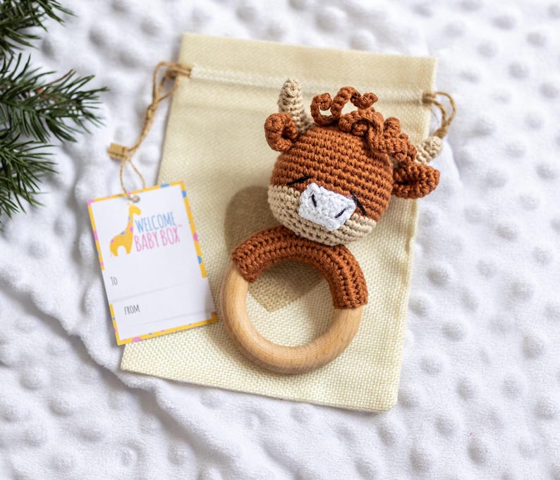 Personalized Cow Baby Rattles | Crochet Highland Cow Rattle | Baby ...