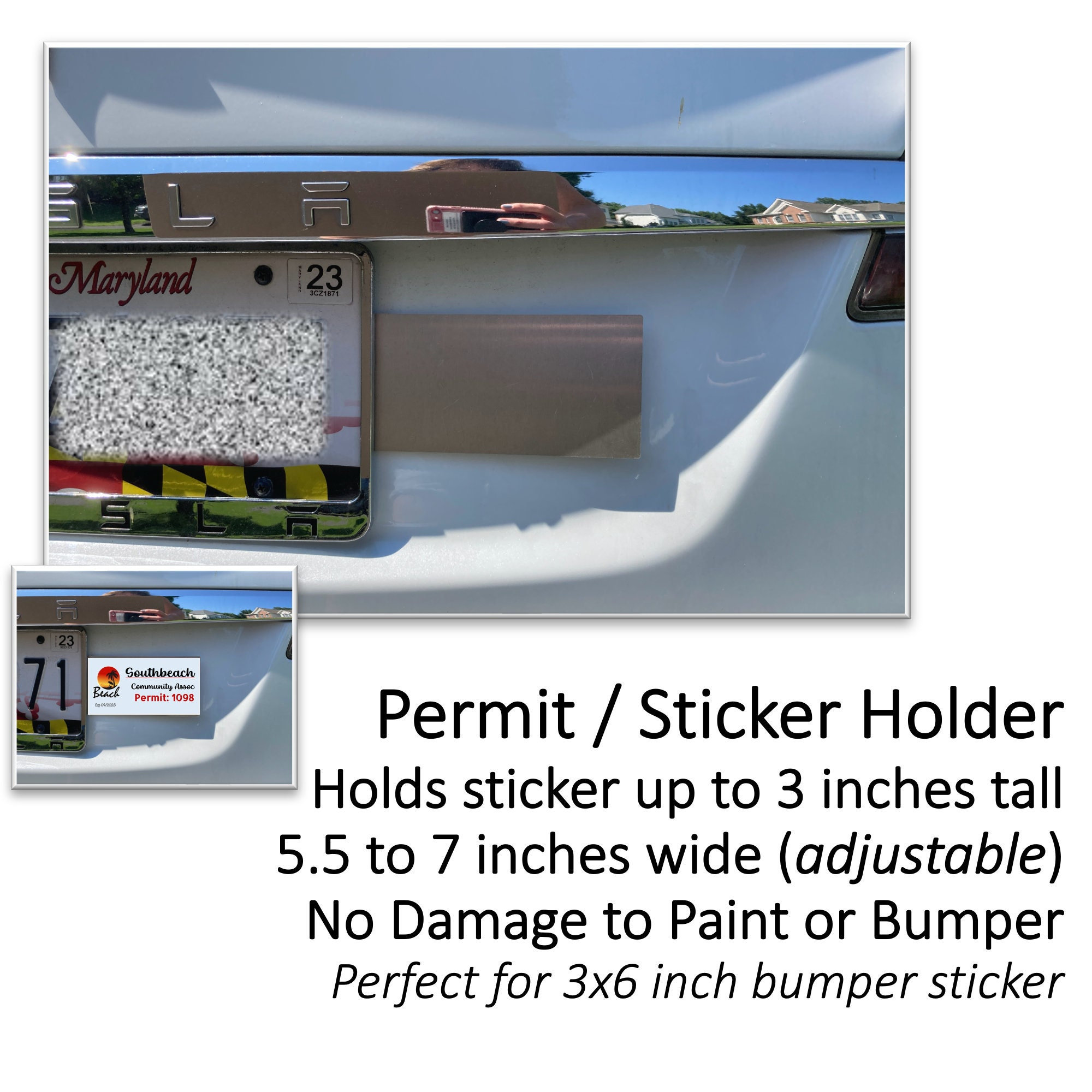 Permit / Sticker Holder for Car Bumper, 3x6, 3 Inch Tall, 5.5 to 7 Inch ...