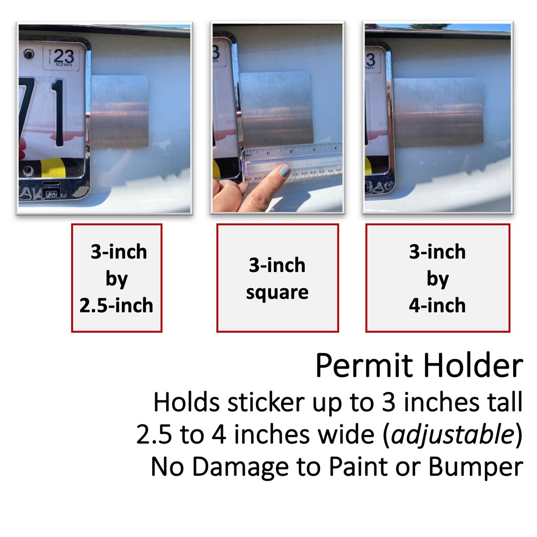 Permit / Sticker Holder for Car Bumper, 3 Inch Tall, 2.5 to 4 Inch ...