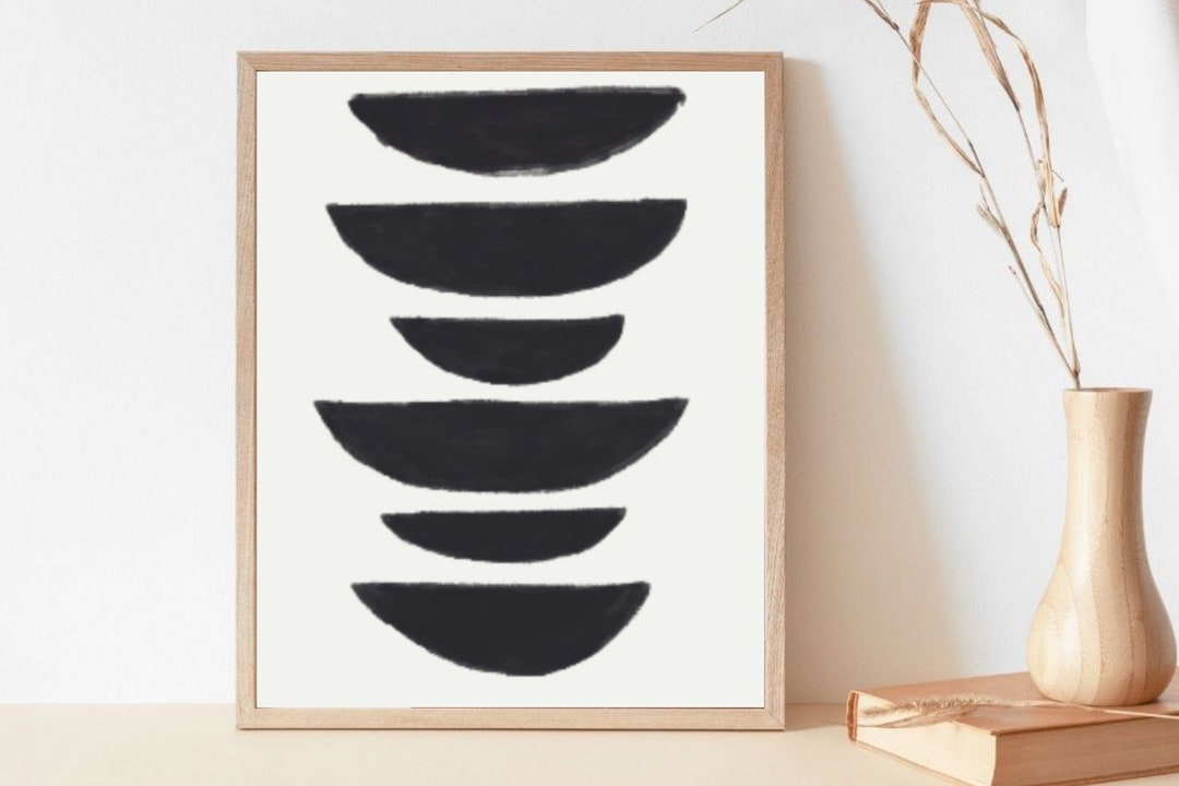 Black Abstract Moon Art | Abstract Moon Phase Art | Mid Century Modern ...
